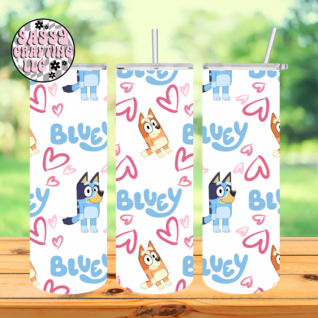 Bluey with hearts tumbler | Sassy Crafting